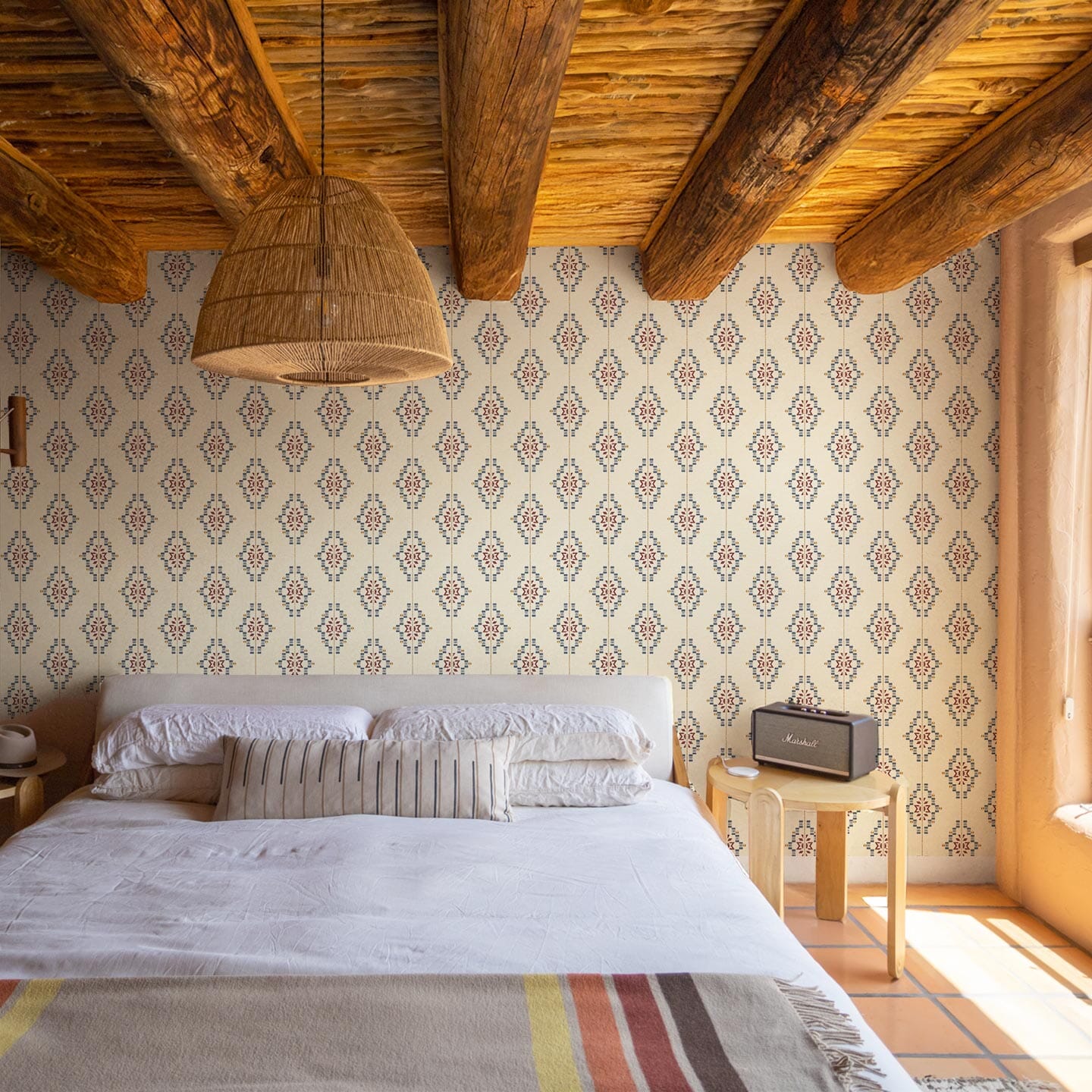 Geometric Textile Wallpaper | Vintage Textile-Inspired Peel and Stick ...