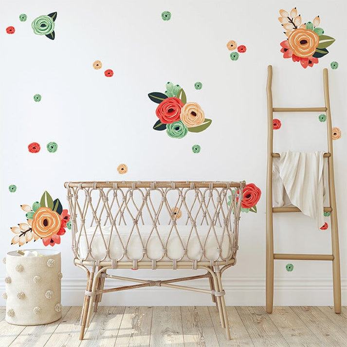 Coral/Teal/Peach Graphic Flower Wall Decals | Urbanwalls